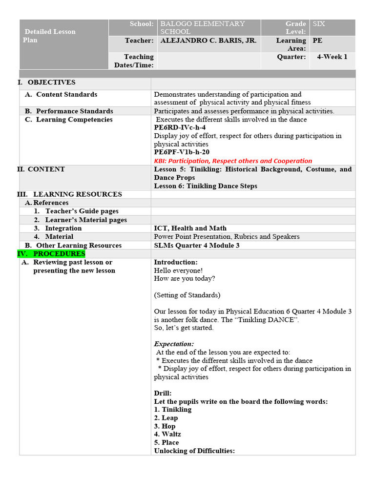 Q4 Module3 PE COT2 Tinikling | PDF | Dances | Physical Education