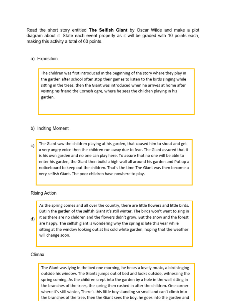 The Selfish Giant (Plot Diagram) | PDF
