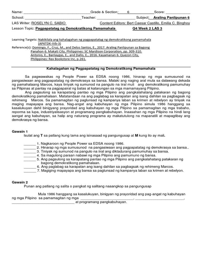 Ap-6 Quarter 4 Week 2 Las 3 | PDF