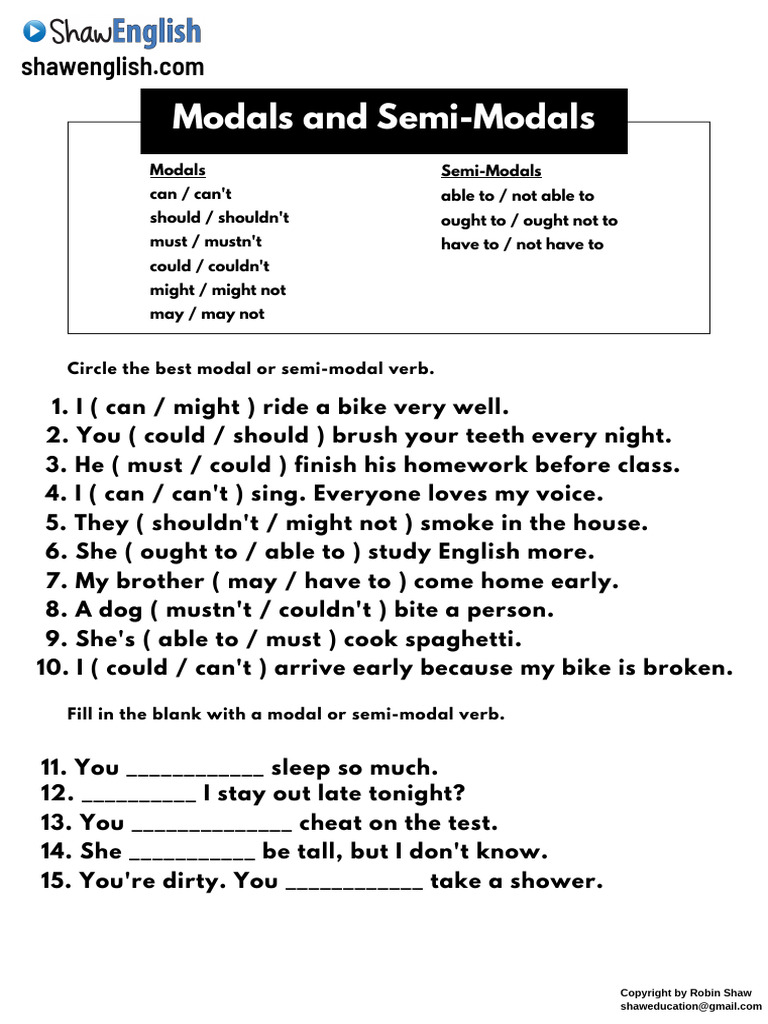 Learn English Modals and Semi Modals | PDF