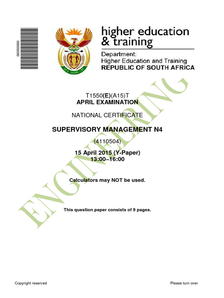 Supervisory Management N4 Study Guide | PDF