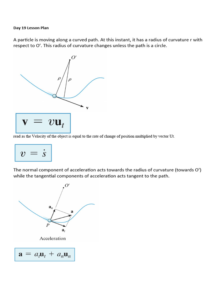 Day 19 Lesson Plan | PDF | Acceleration | Curvature