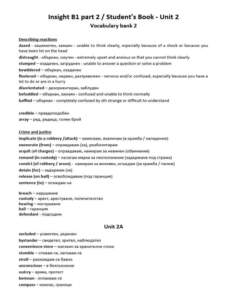 Vocabulary - Unit 2 | PDF