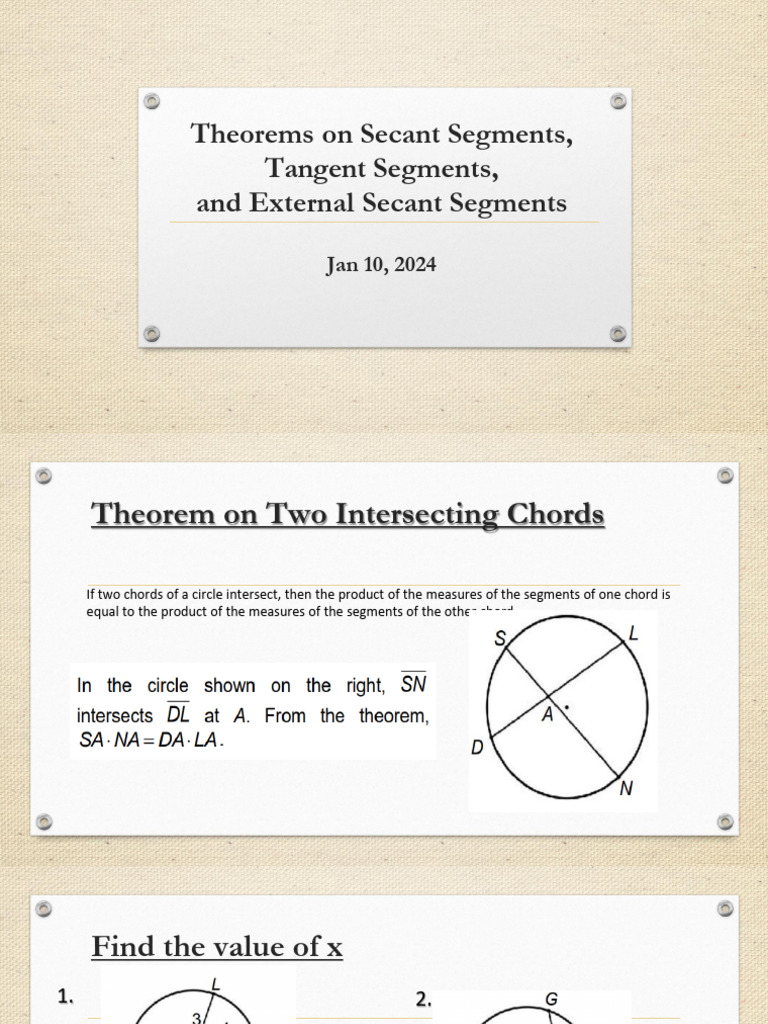 JAN 10 GRADE 10 Theorems On Secant Segments Tangent Segments | PDF