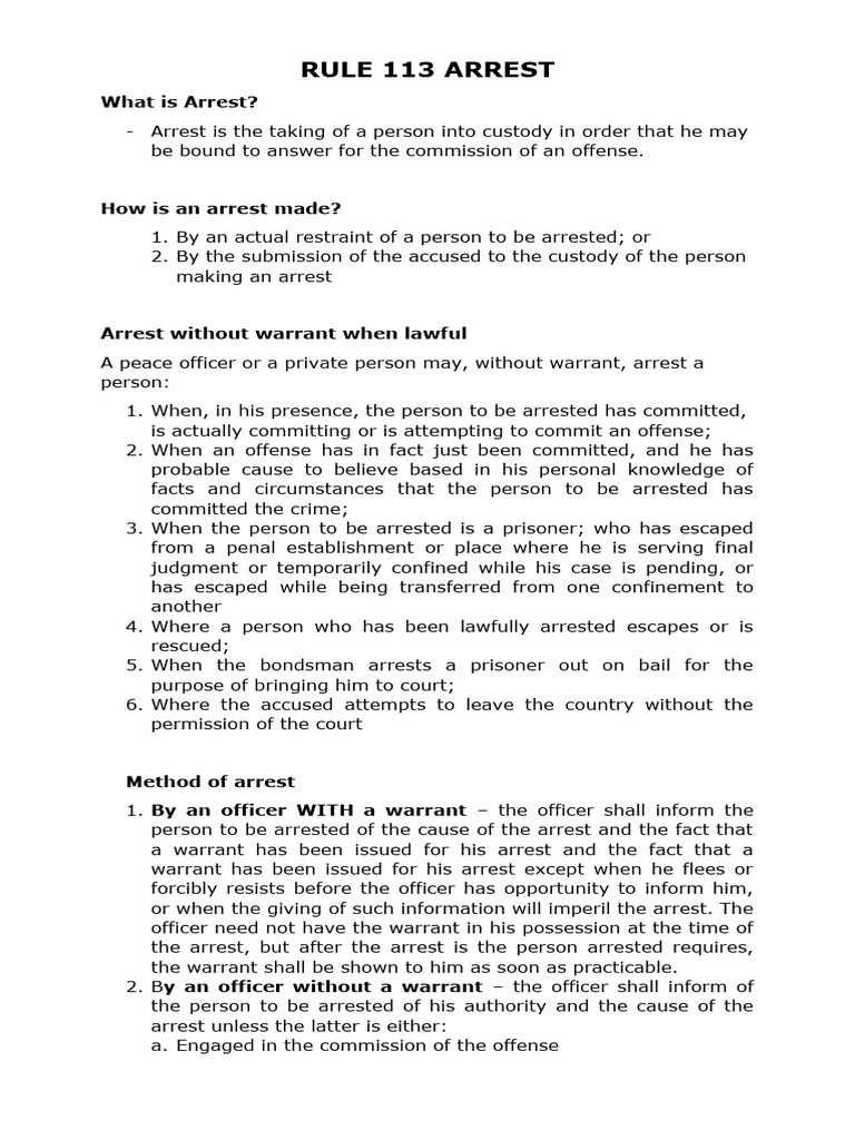 Rule 113 117 | PDF | Bail | Plea