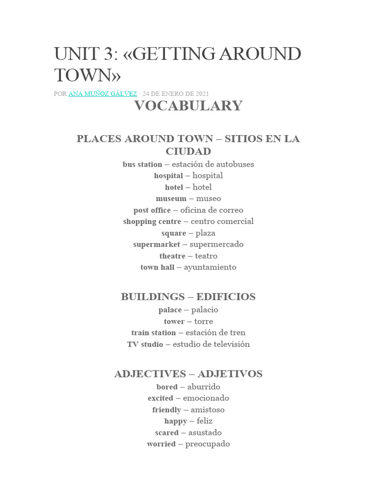 Unit 3 Vocabulario | PDF