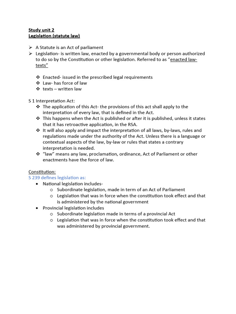 Study Unit 2 | PDF | Constitution | Common Law