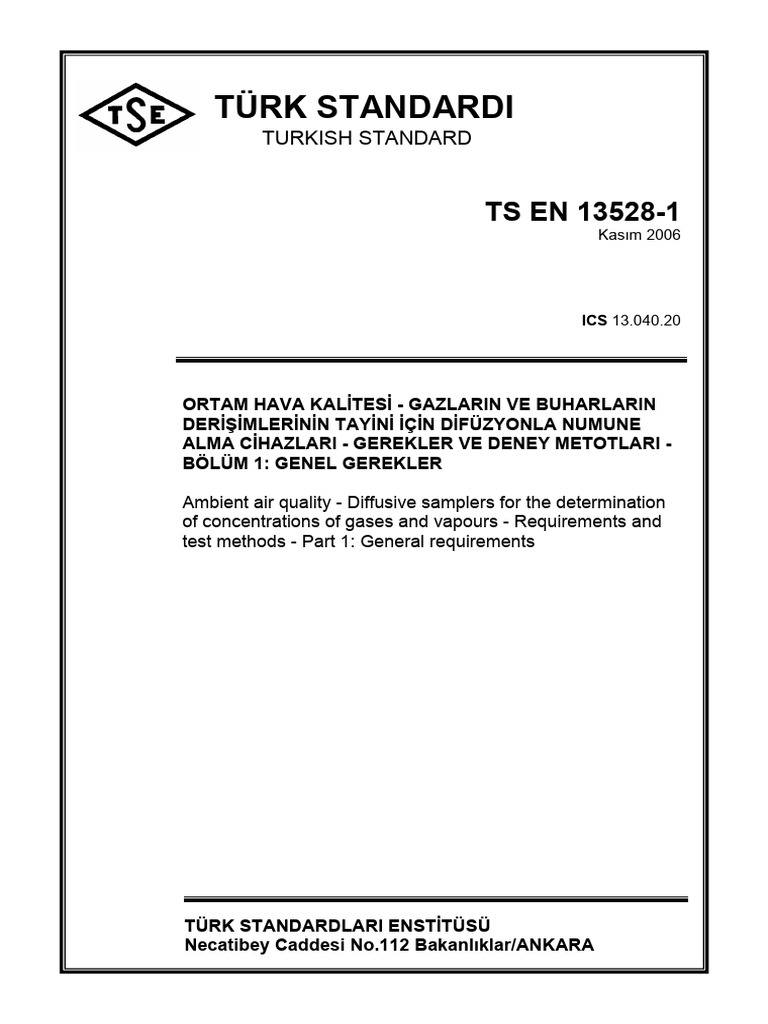 Ts en 13528 1 (Btex İmisyon (h2s HCL HF Nh3 No2 O3 So2 Voc) ) | PDF