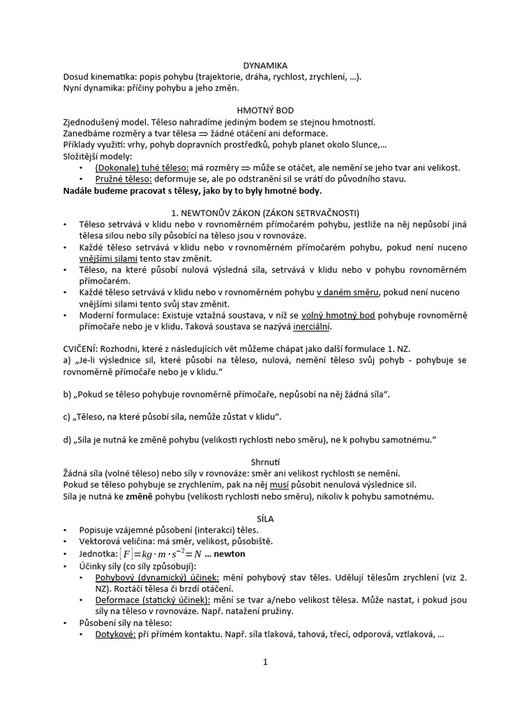 Dynamika. 1. NZ. Síly. Statika | PDF
