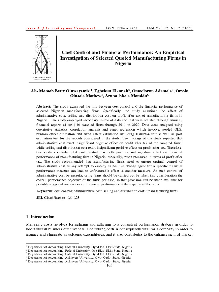 02 Cost Control | PDF | Cost Accounting | Ordinary Least Squares