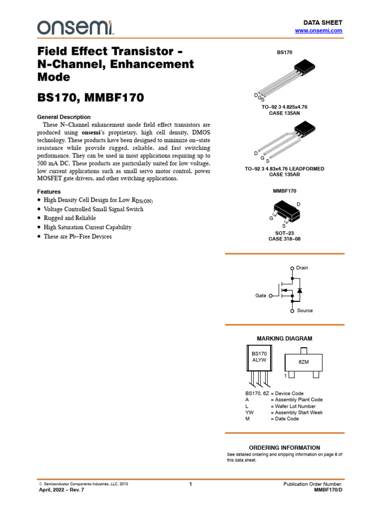 N-Channel FET BS170 MMBF170 Data Sheet | PDF