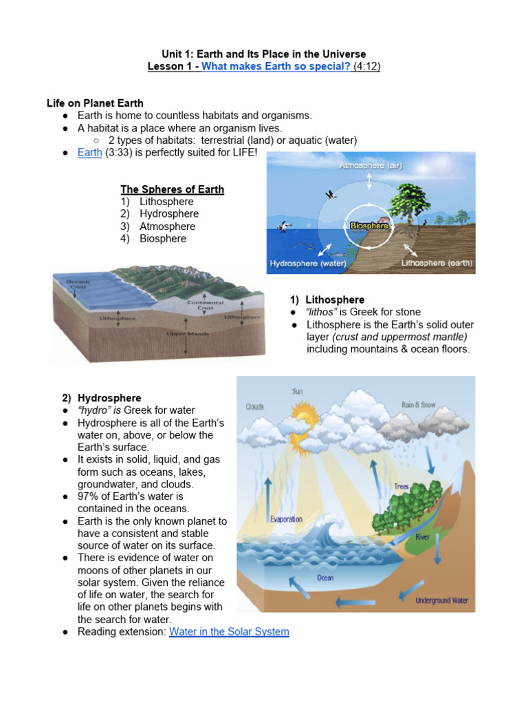 L1 What Makes Earth Special - Teacher | PDF | Earth | Ecosystem