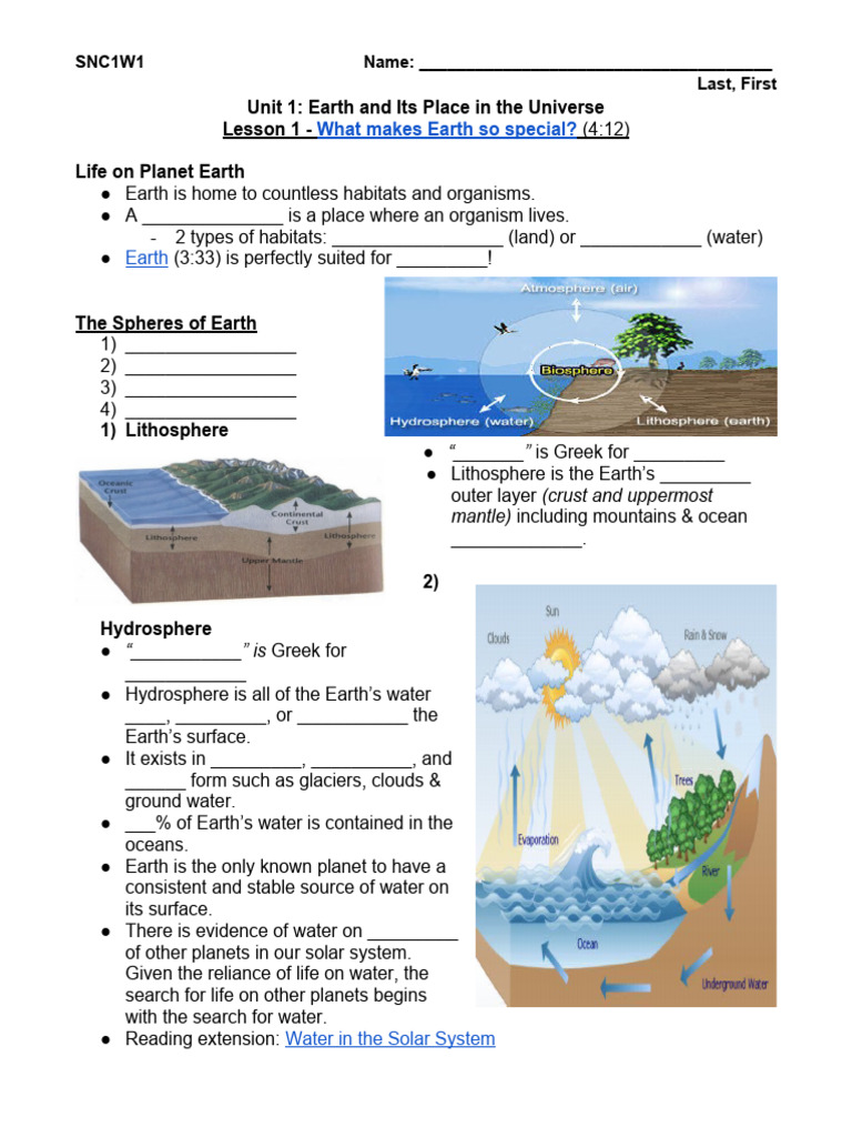 L1 What Makes Earth Special - Student | PDF | Earth | Earth Sciences