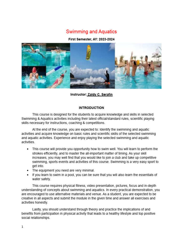 Swimming Module | PDF | Swimming (Sport) | Swimming