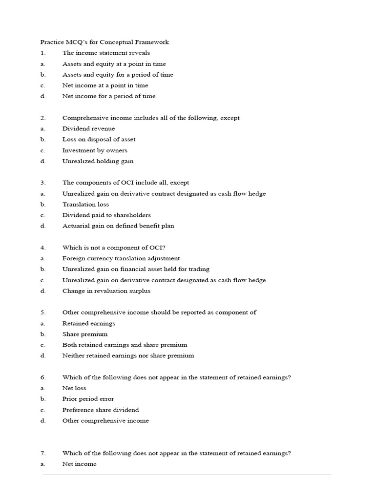 Practice Questions For Conceptual Framework Pdf Balance Sheet