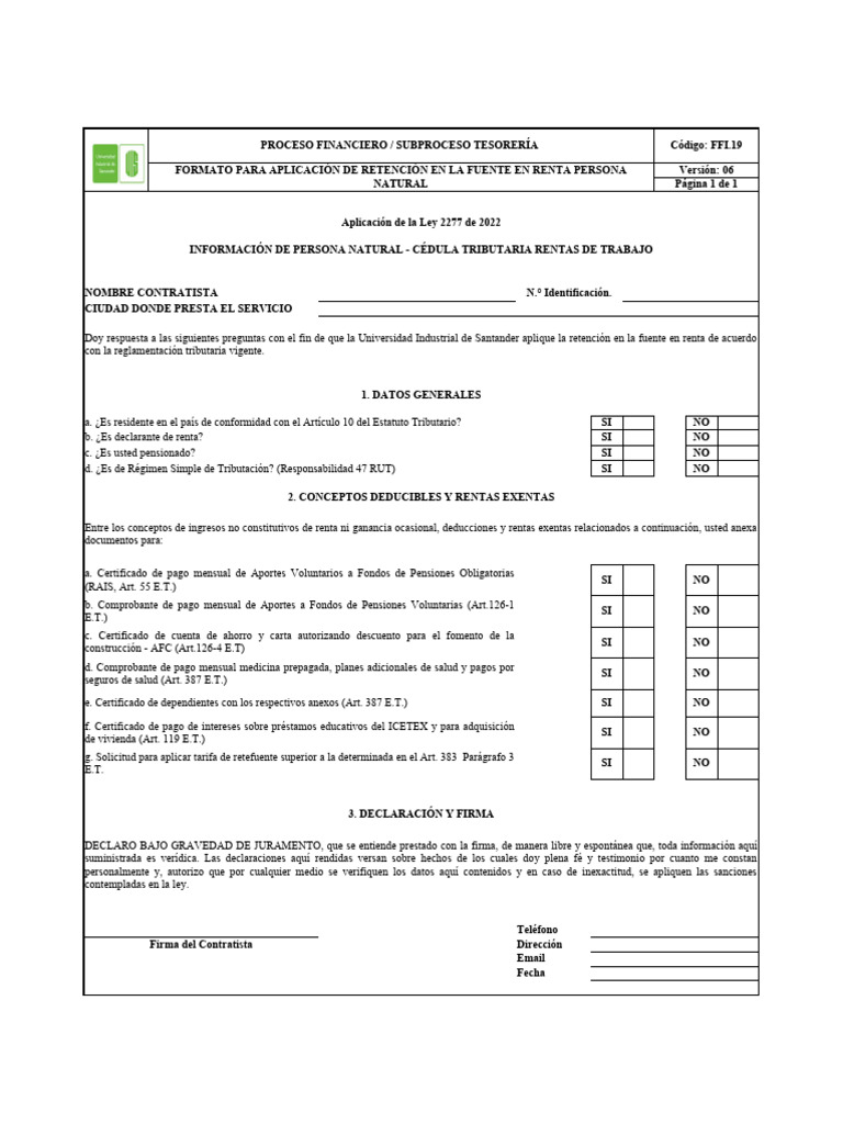 FFI.19 Formato Retencion en La Fuente v.6 | PDF | Finanzas y dinero