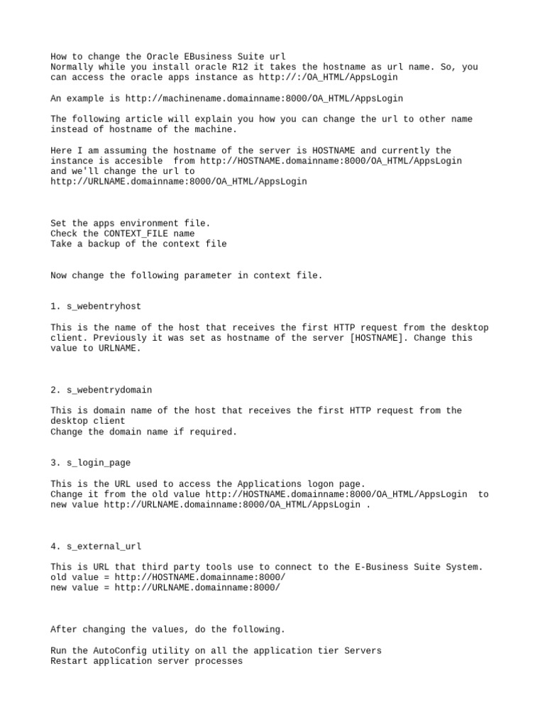 How To Change The Oracle EBusiness Suite Url | PDF