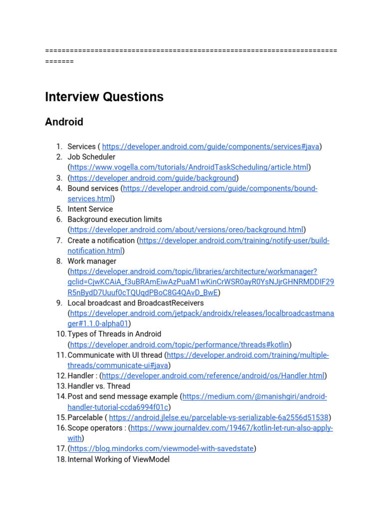 Interview Questions | PDF | Java (Programming Language) | Android (Operating System)