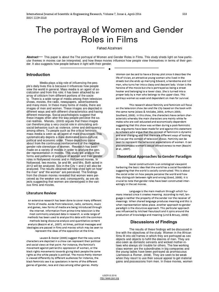 The Portrayal of Women and Gender Roles in Films | PDF | Gender ...