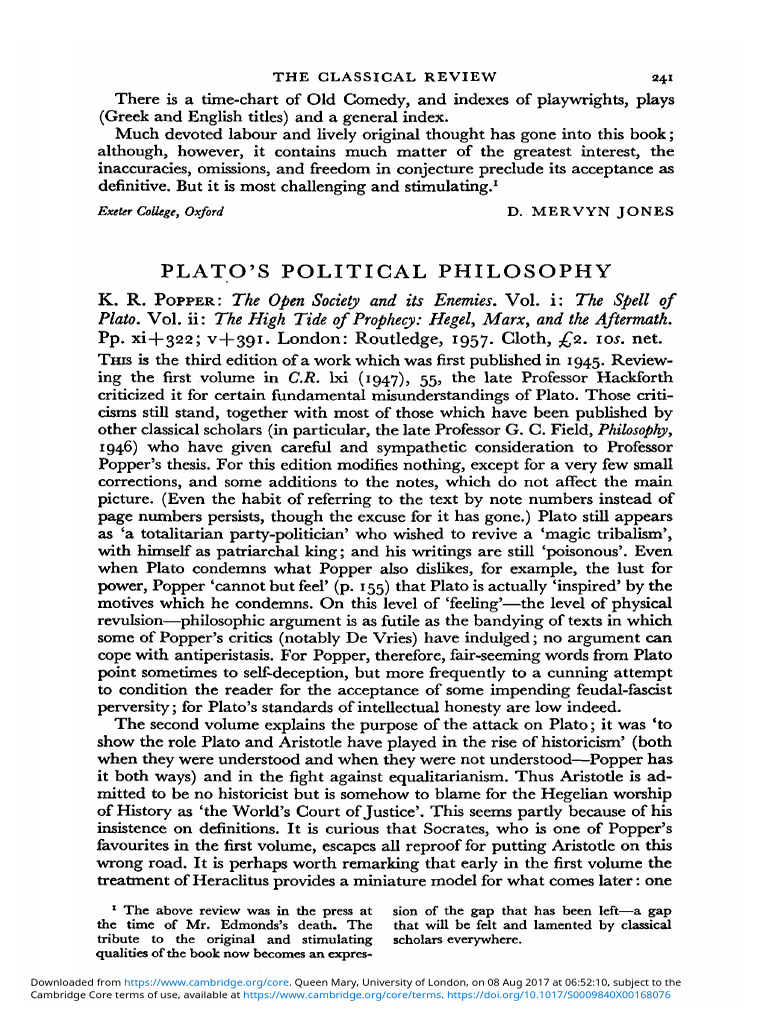 Tate Plato's Political Philosophy | PDF