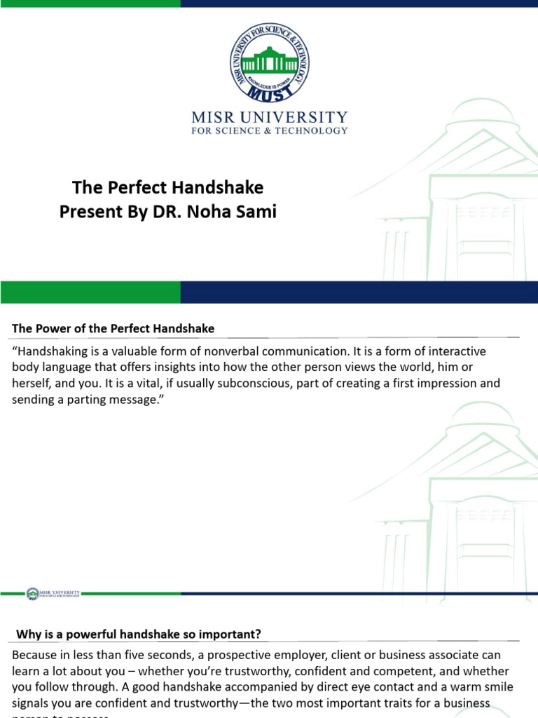 The Perfect Handshake Present by DR. Noha Sami | PDF | Hand | Human ...
