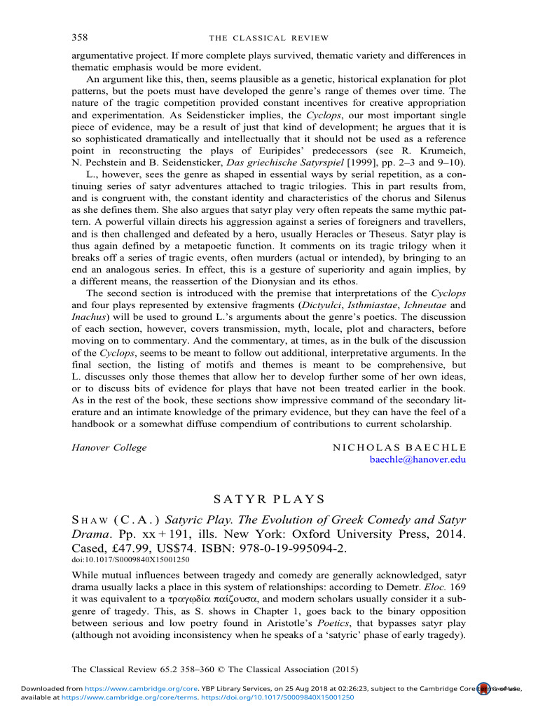 Shaw Satyric Play. The Evolution of Greek Comedy and Satyr Drama Review ...