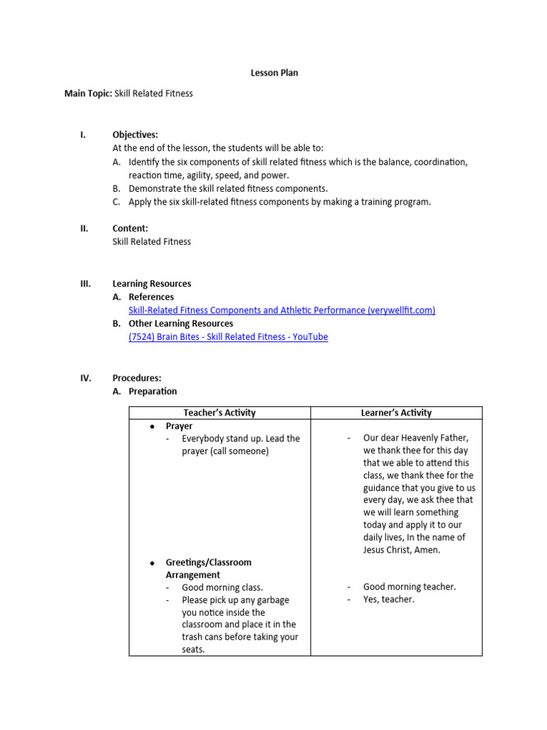 Lesson Plan | Download Free PDF | Physical Fitness | Lesson Plan