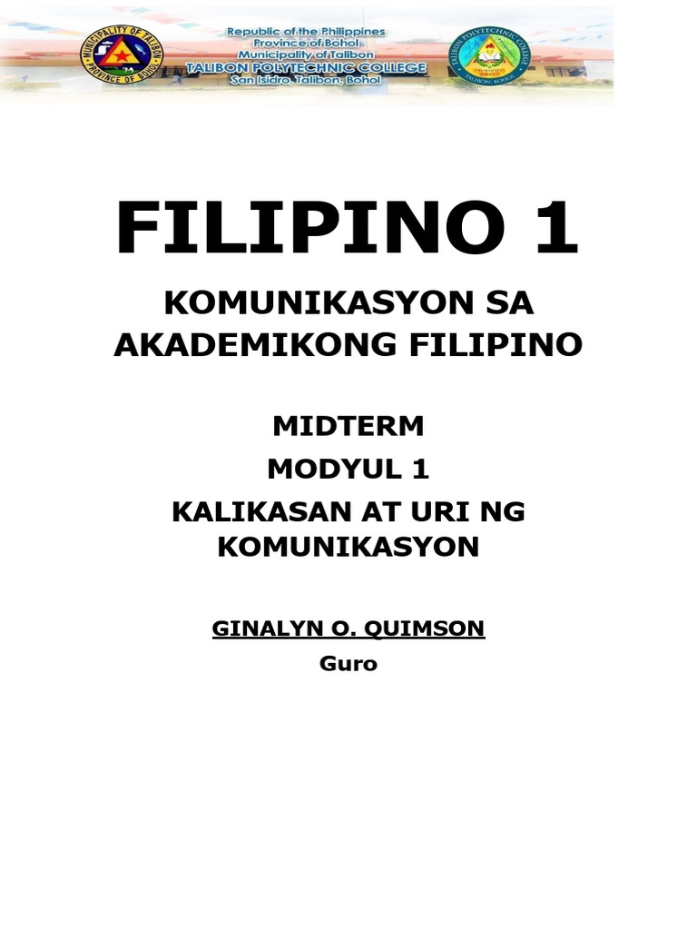 FILIPINO 1 Modyul 1 Midterm Komunikasyon | PDF