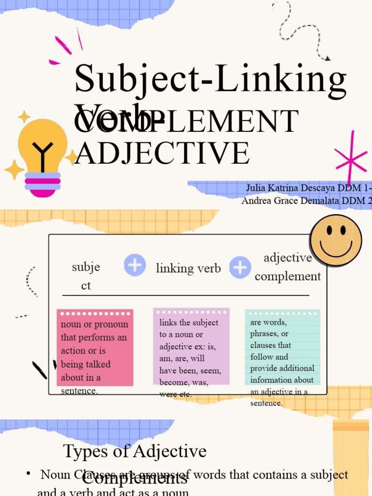 Subject Linking Verb Complement Adjective | PDF | Language Arts & Discipline | Wellness