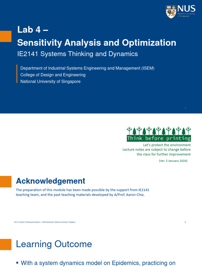 Lab 4 - Sensitivity Analysis and Optimization | PDF | Epidemics | Sensitivity Analysis