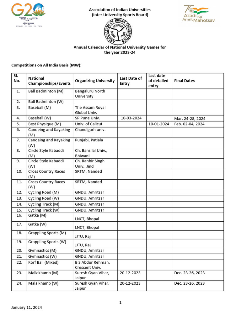 Sports Calendar 2023-24 | PDF | Sports | Summer Sports