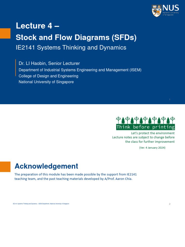Lecture 4 - Stock and Flow Diagrams (SFDS) | PDF | Systems Theory | Mathematics