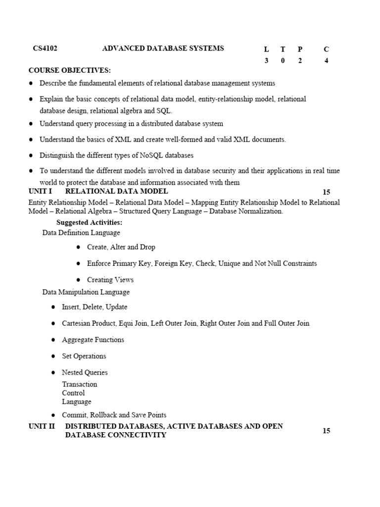 CP4152-Database Practices-Unit-1,2 | PDF | Relational Database ...