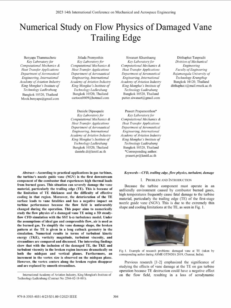 Numerical Study On Flow Physics of Damage Vane Trailing Edge | PDF