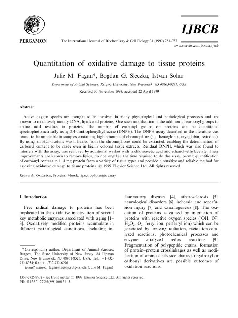 Fagan Et Al. 1999 - Quantitation-Of-Oxidative-Damage-To-Tissue-Proteins ...