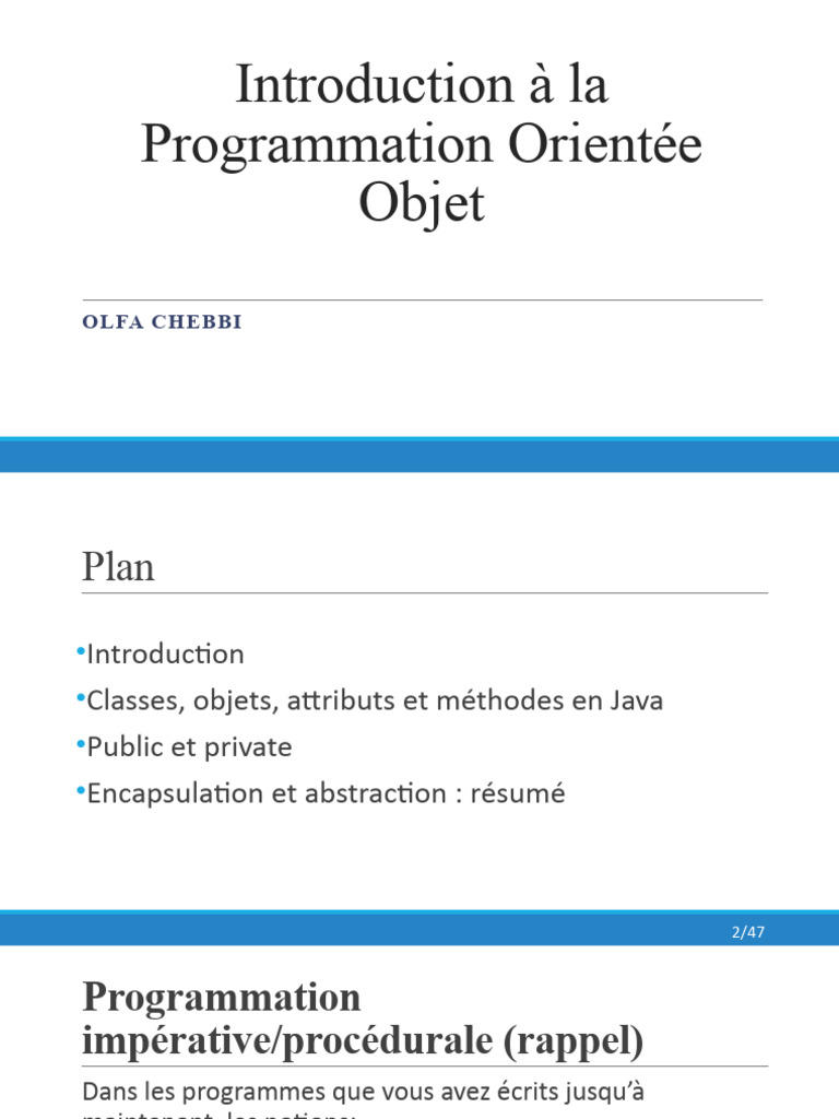 1 Introduction À La Programmation Orientée Objet V2 Pdf Classe 3186