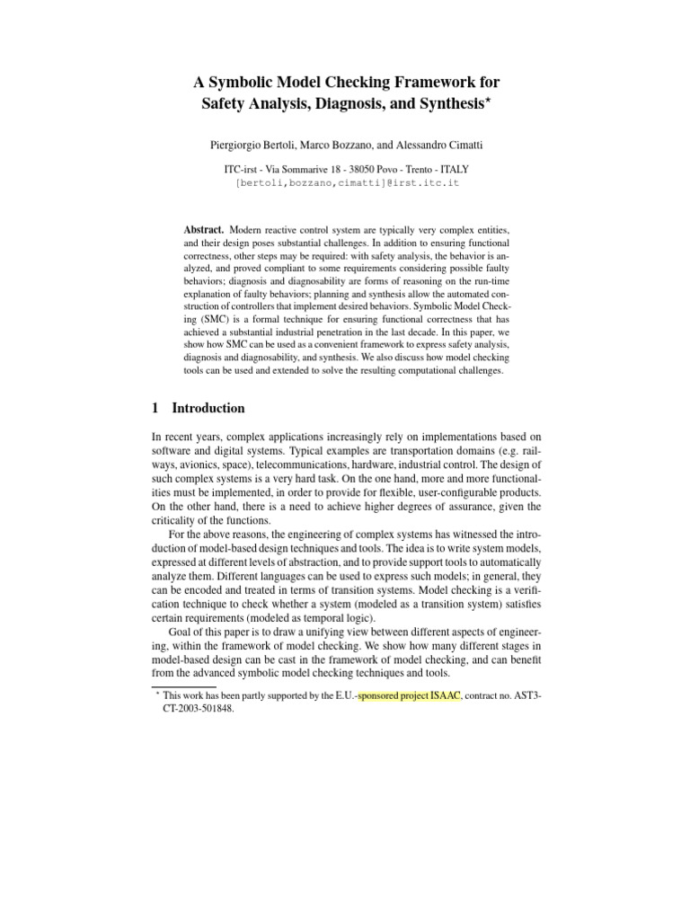A Symbolic Model Checking Framework For Safety Analysis, Diagnosis, and Synthesis | PDF