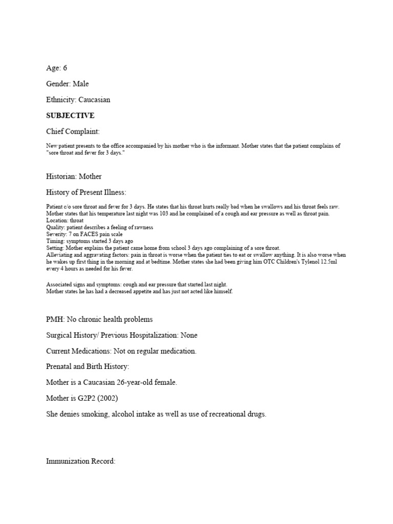 Pediatric No 1 Soap Notes 1 | PDF | Pain | Clinical Medicine