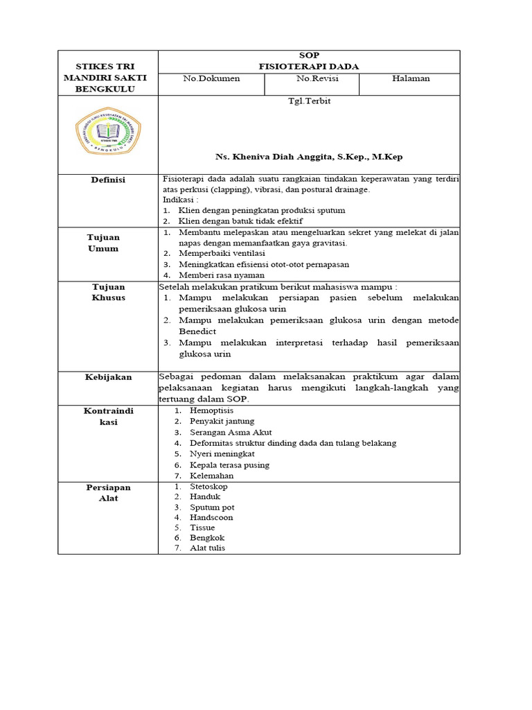 Sop Fisioterapi Dada | PDF