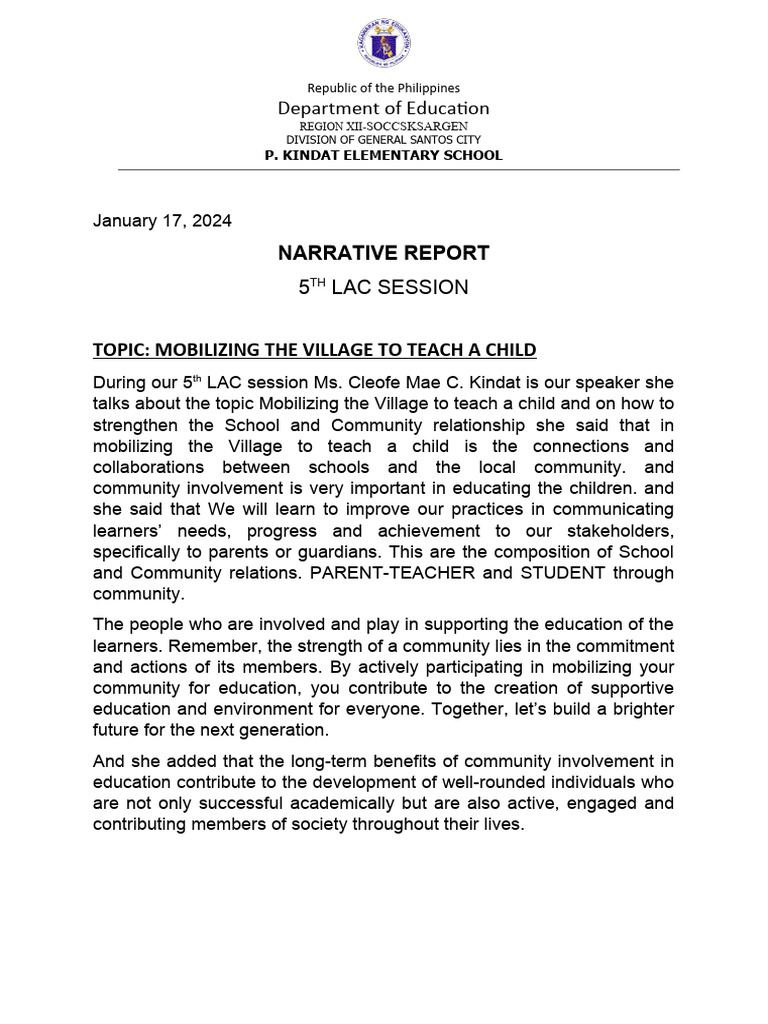 Lac 5TH Narrative Report | PDF