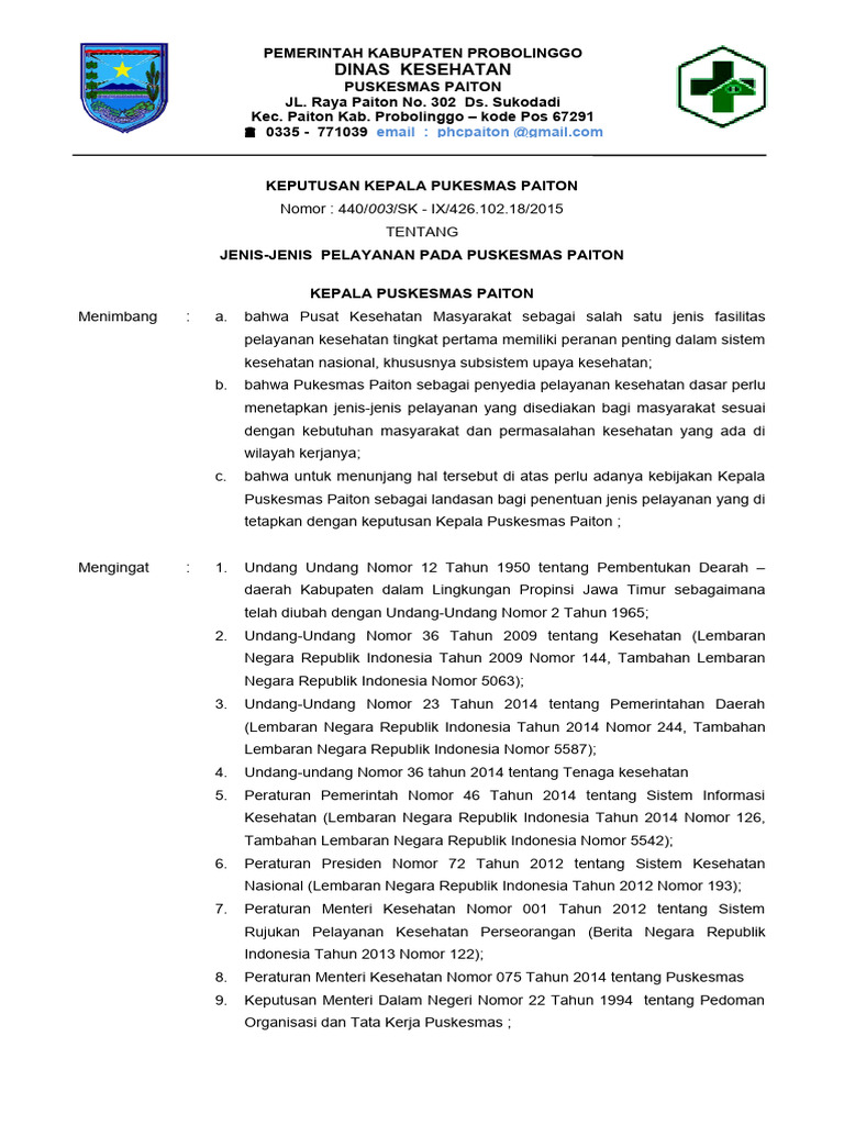 Kpts Jenis Pelayanan | PDF