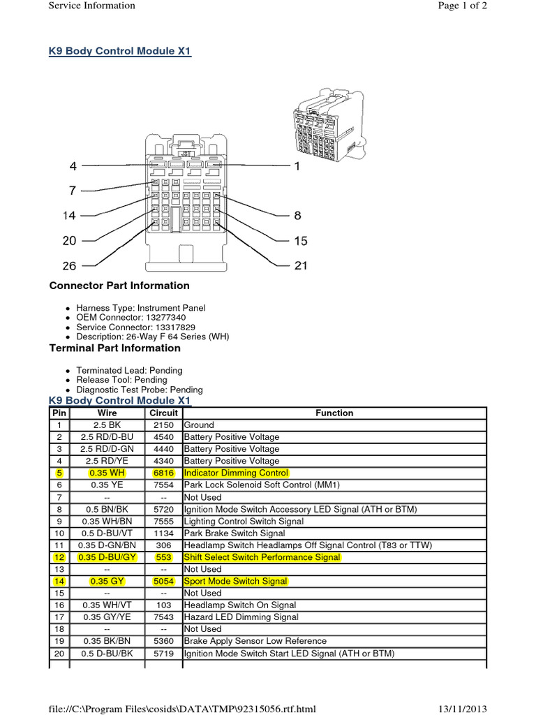 K9 Body Control Module X1 | PDF | Switch | Headlamp