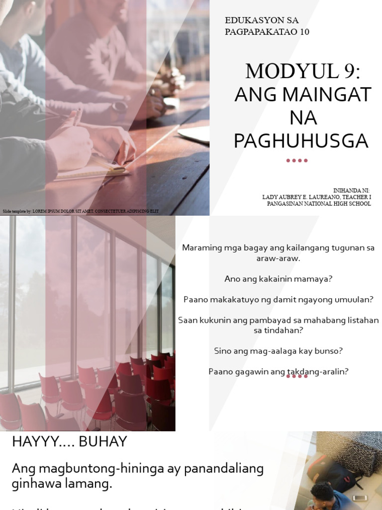EsP 10 Modyul 9 Ang Maingat Na Paghuhusga | PDF