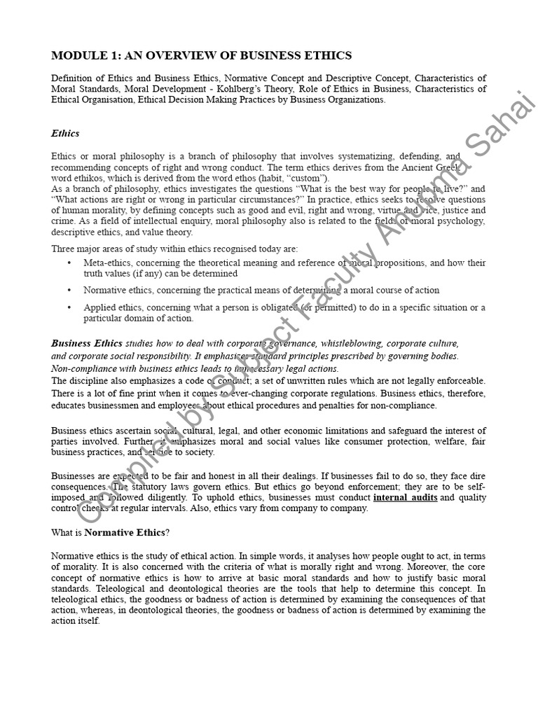 MODULE 1 AN OVERVIEW OF BUSINESS ETHICS-watermarked | PDF | Morality | Business Ethics