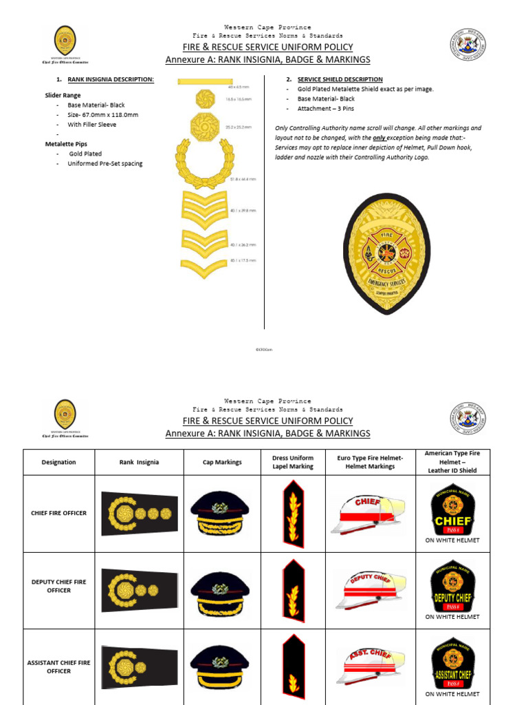Fire Service Rank Insignia Standards | PDF | Clothing | Military ...