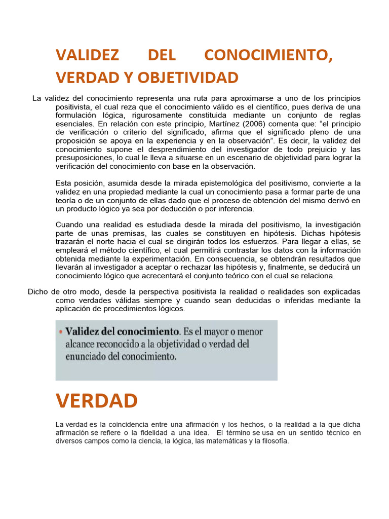 Validez Del Conocimiento | PDF | Objetividad (filosofía) | Verdad