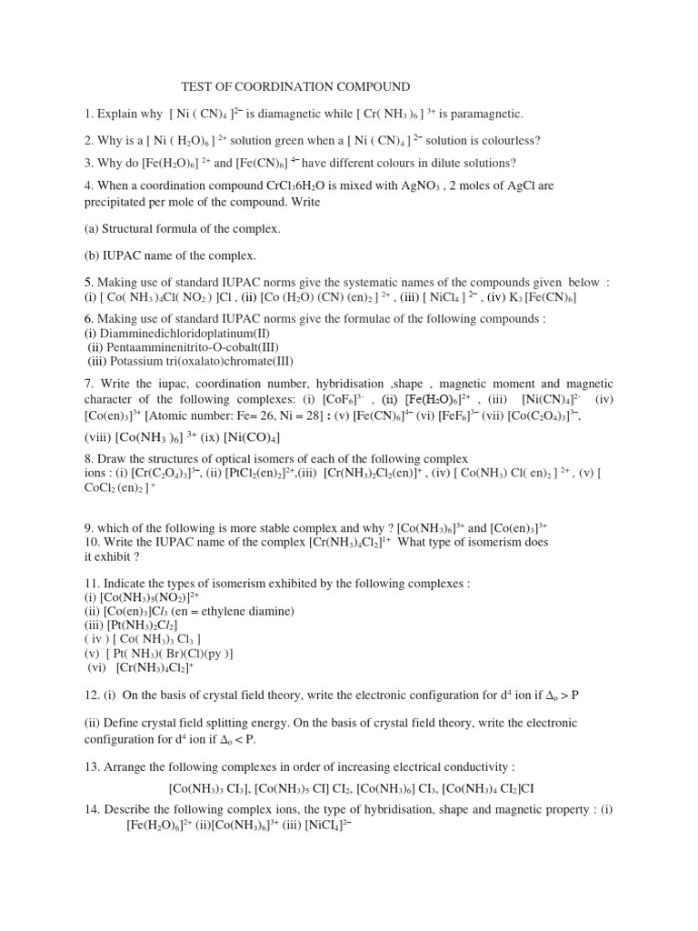Coordination Chemistry Guide | PDF | Teaching Methods & Materials