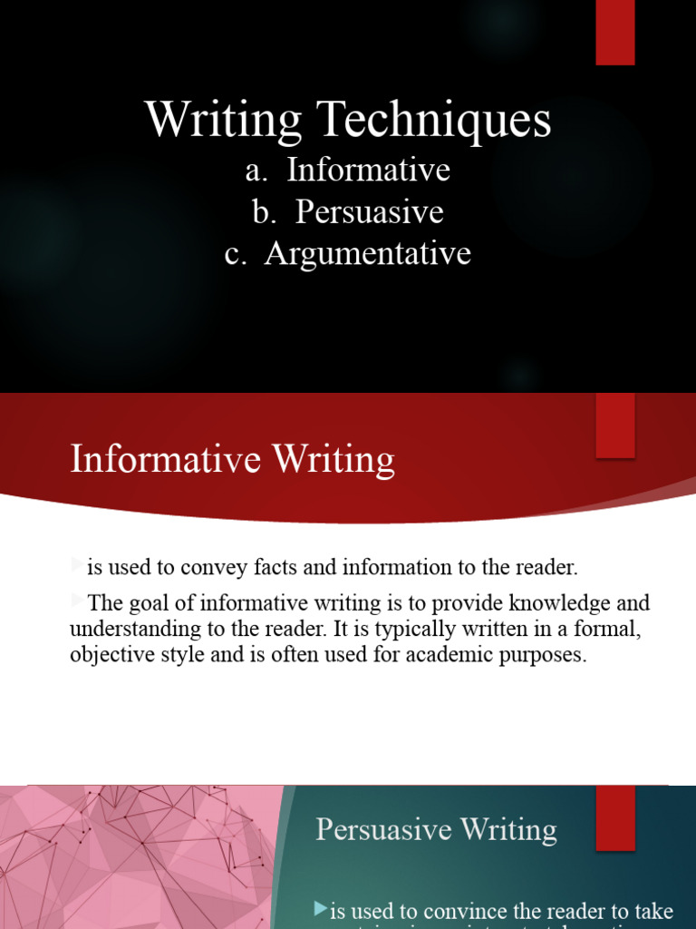 Writing Techniques: Informative, Persuasive, Argumentative | PDF ...