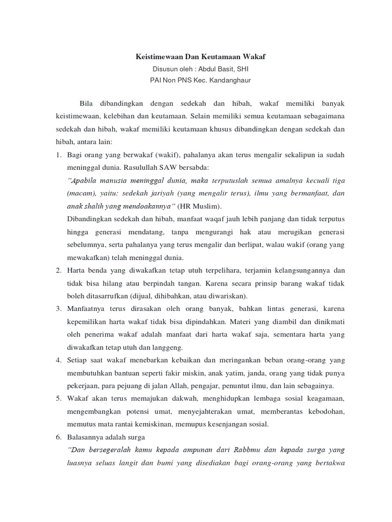 3 Keistimewaan Dan Keutamaan Wakaf Pdf