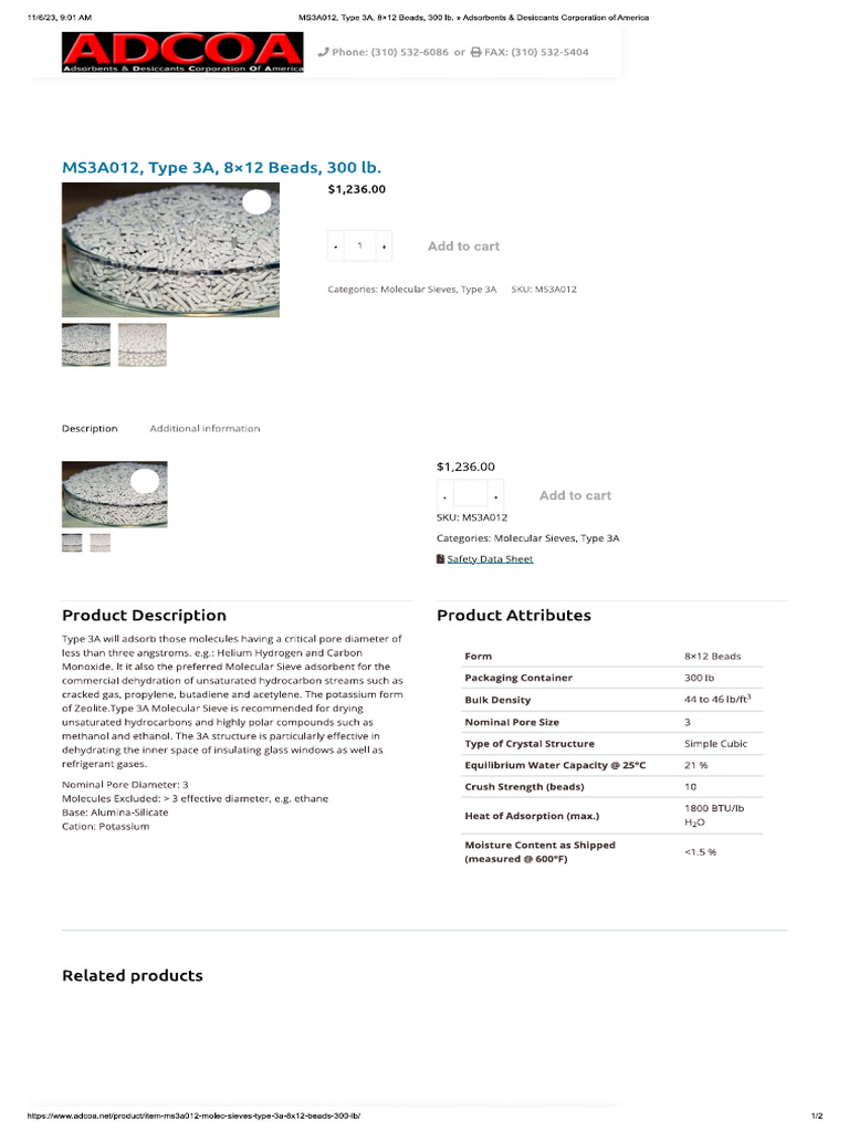 3A Zeolite | PDF